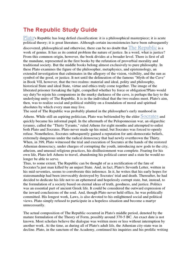 Plato's Republic Study Guide - Summary and Analysis of Key Ideas | PDF ...