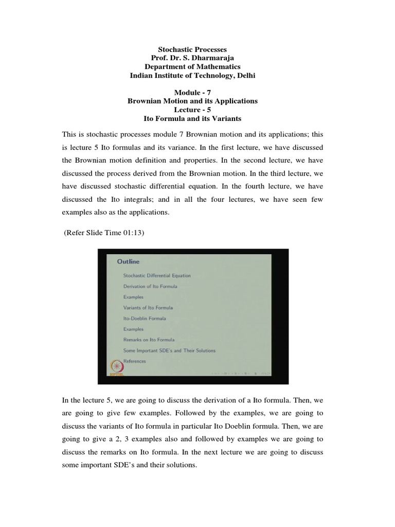 Lec30 PDF | PDF | Stochastic Differential Equation | Stochastic Process