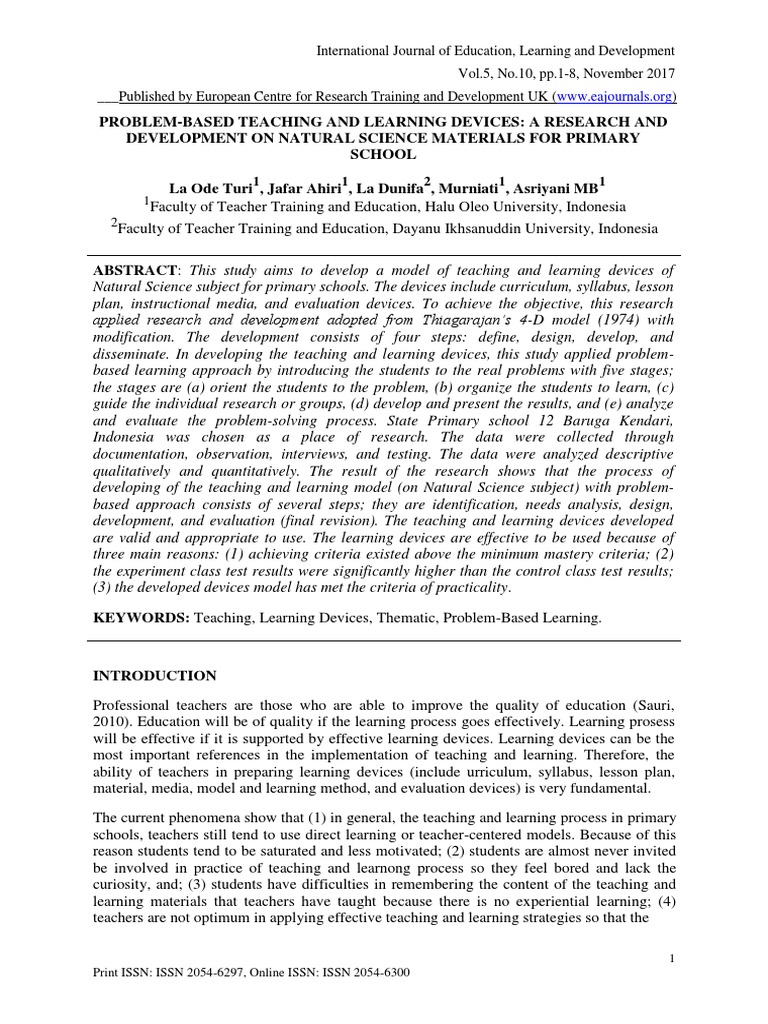 Problem Based Teaching and Learning Devices A Research and Development ...