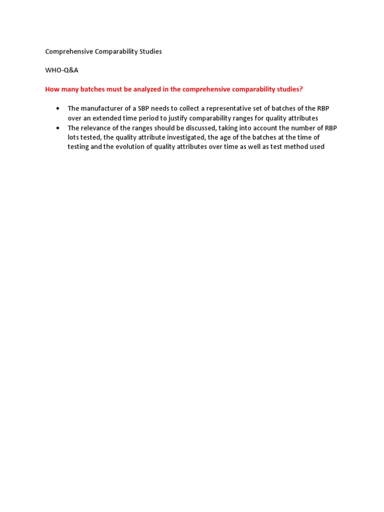 Comprehensive Comparability Studies | PDF