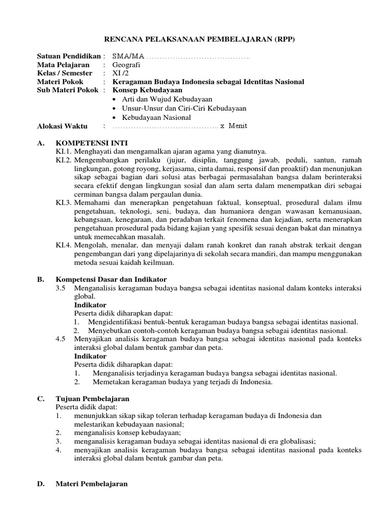 RPP XI 3.6-4.6 Keragaman Budaya Nasional | PDF | Ilmu Sosial