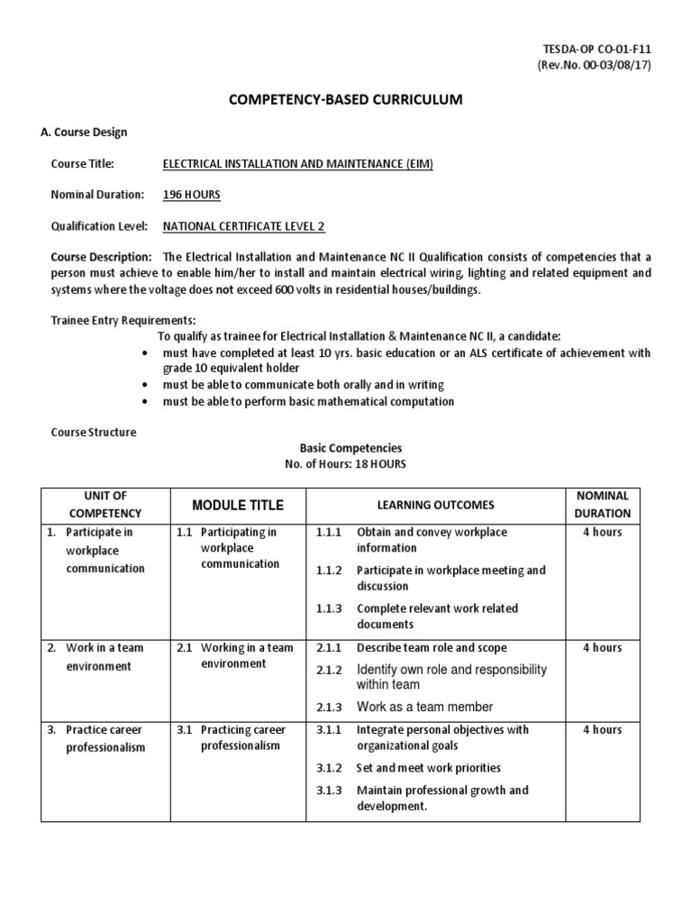 f11 Competency Based Curriculum | PDF | Occupational Safety And Health ...