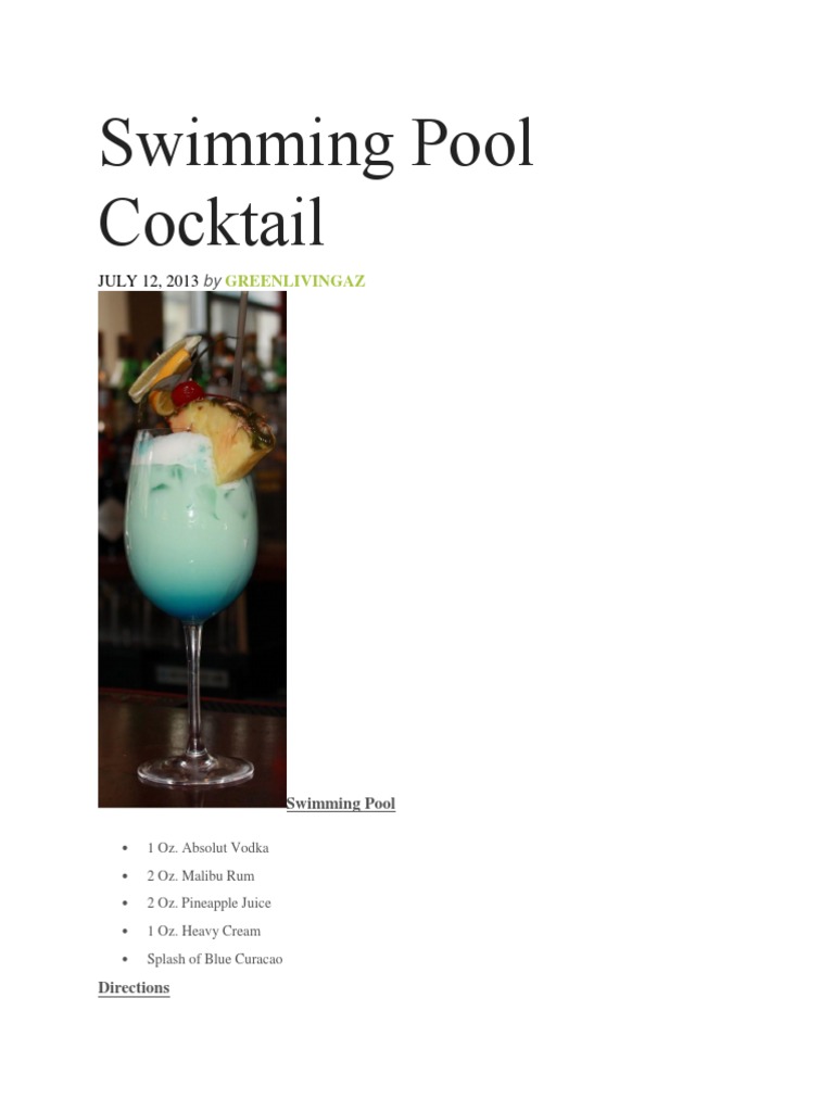 Blue Swimming Pool Cocktail Recipe | PDF | Cooking, Food & Wine