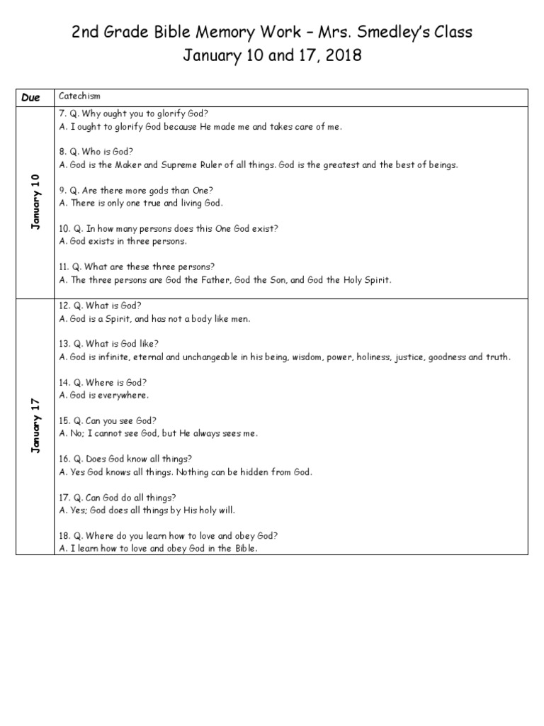 2nd Grade Bible Memory Questions | PDF | Religion & Spirituality