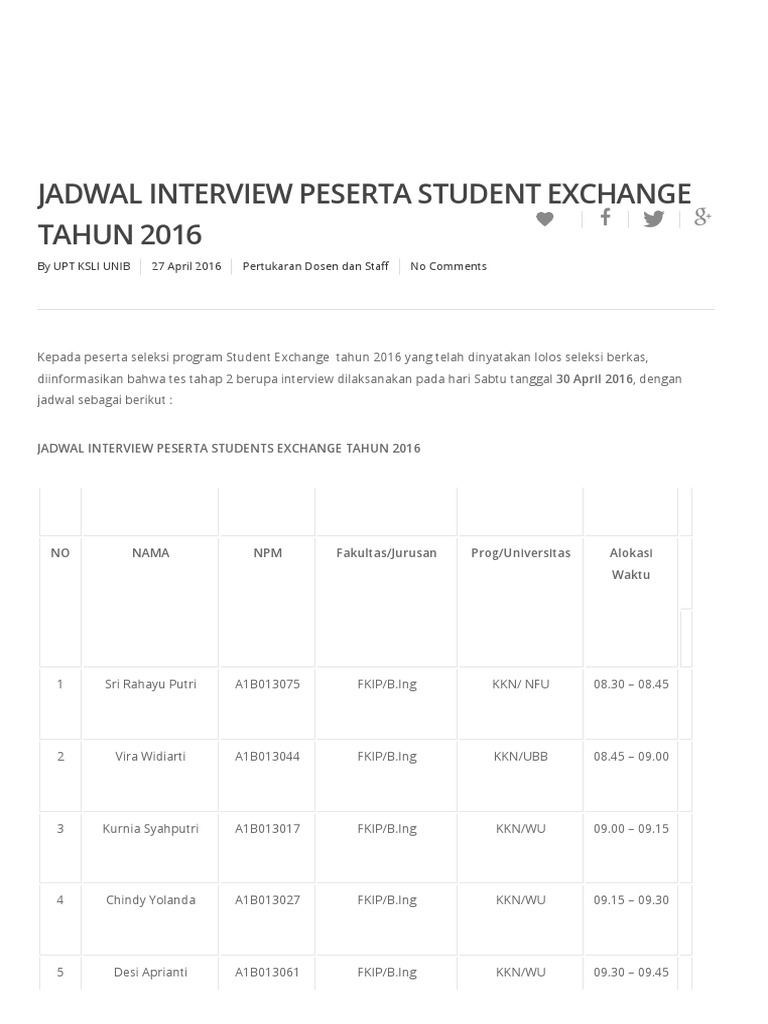 Jadwal Interview Peserta Upt Layanan Internasional | PDF
