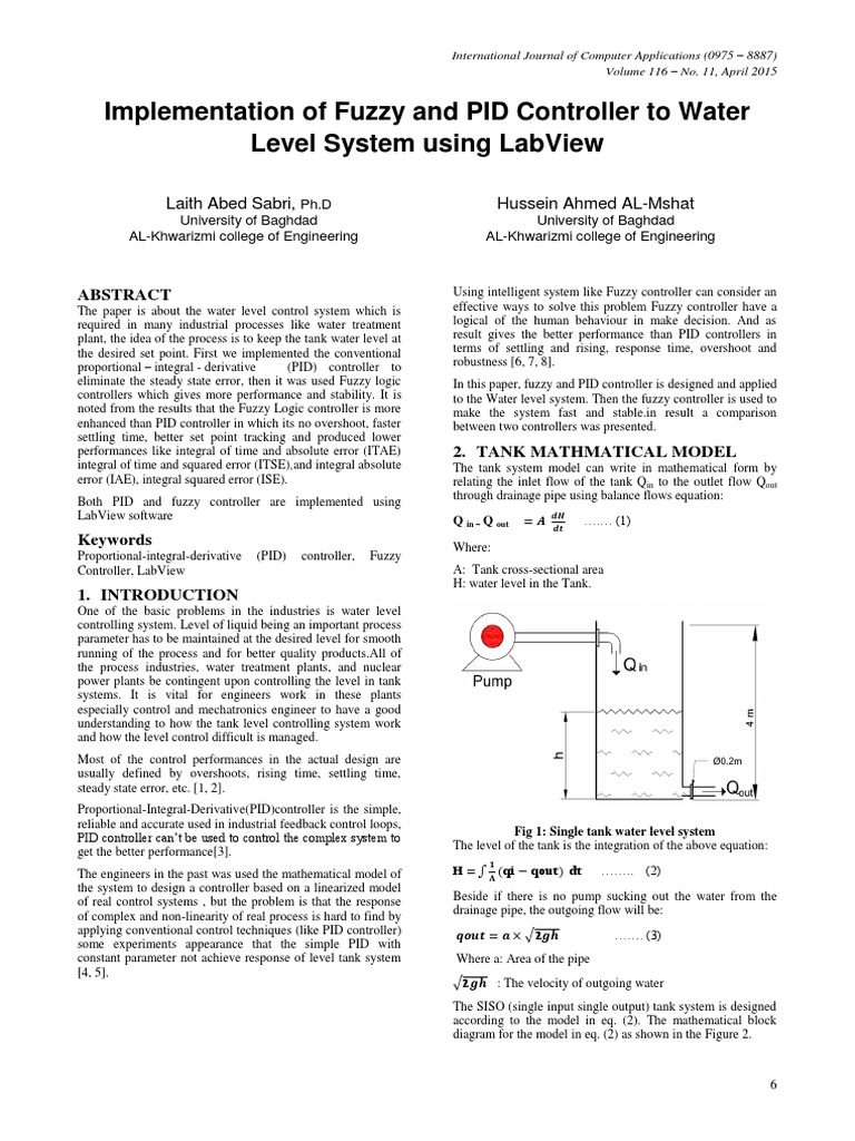 Implementation of Fuzzy and PID Controller To Water Level System Using ...