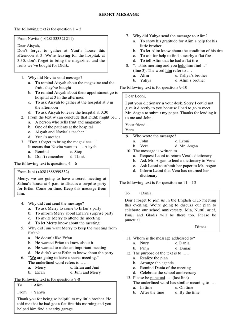 Soal Short Message SMP | PDF