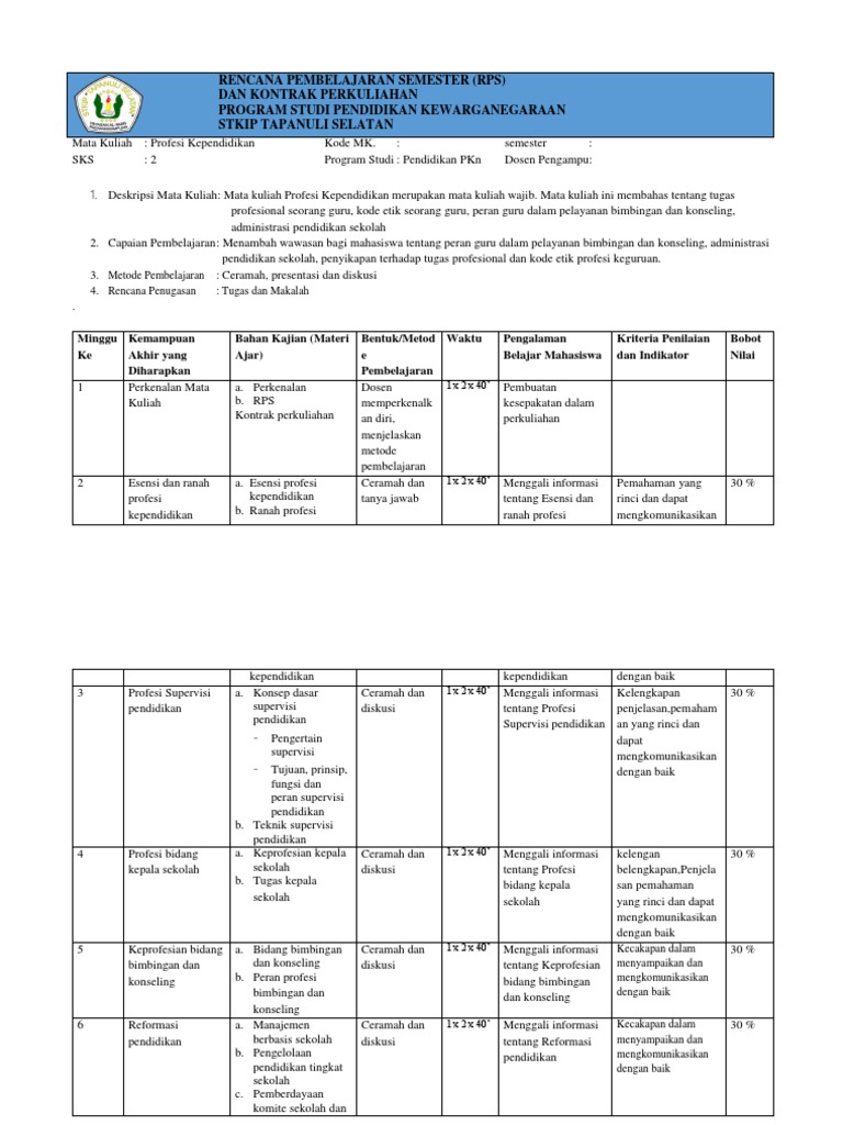 RPS Profesi Kependidikan | PDF