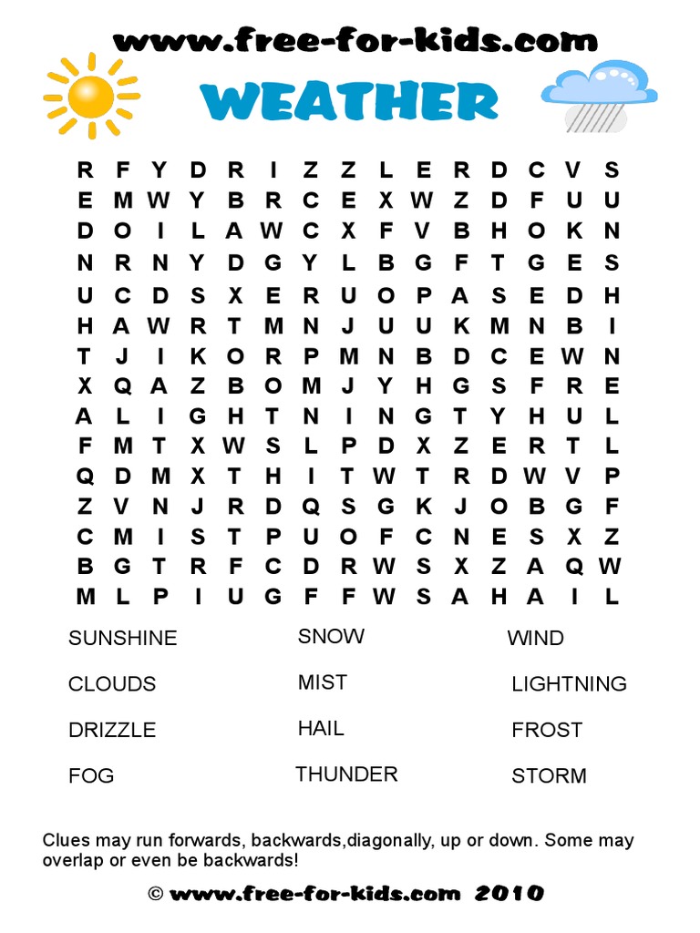 Printable Weather Word Search Quiz | Download Free PDF | Weather ...