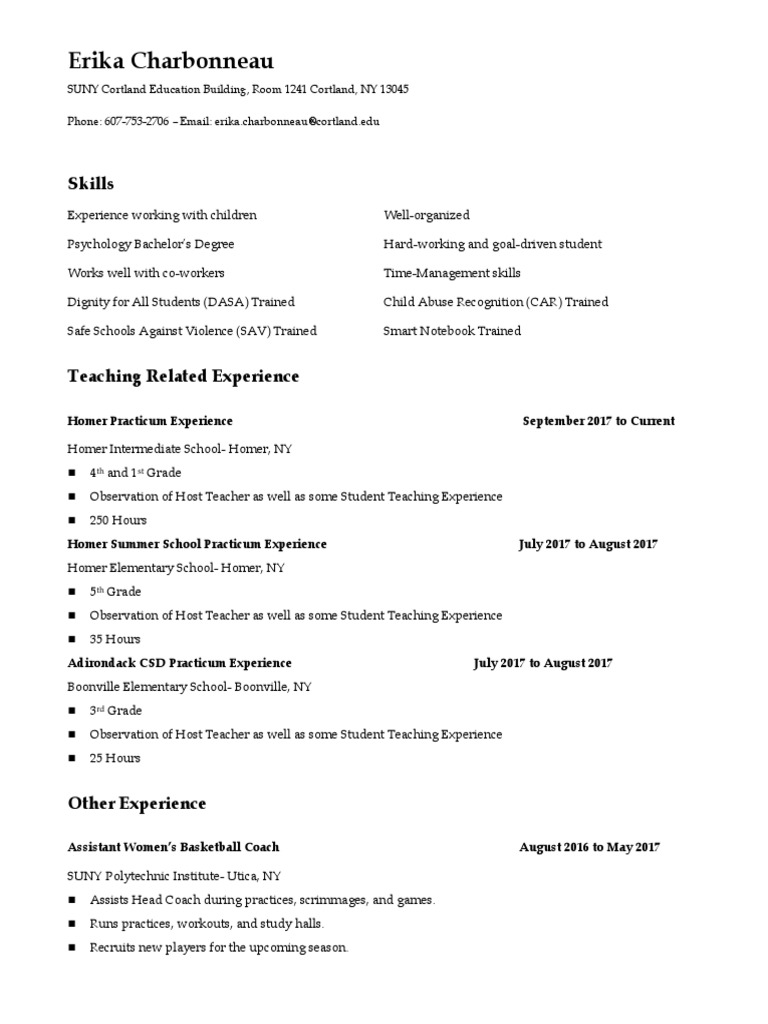 Erika Charbonneau: Education & Experience | PDF | Teachers | Academia