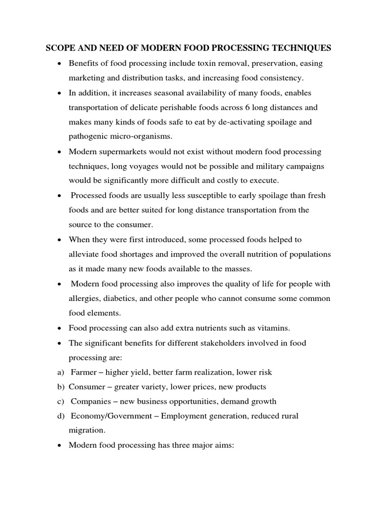 Scope and Need of Modern Food Processing Techniques | PDF | Food ...