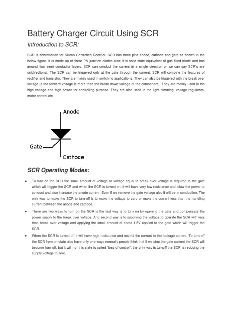Battery Charger Circuit Using SCR | PDF | Rectifier | Electrical ...