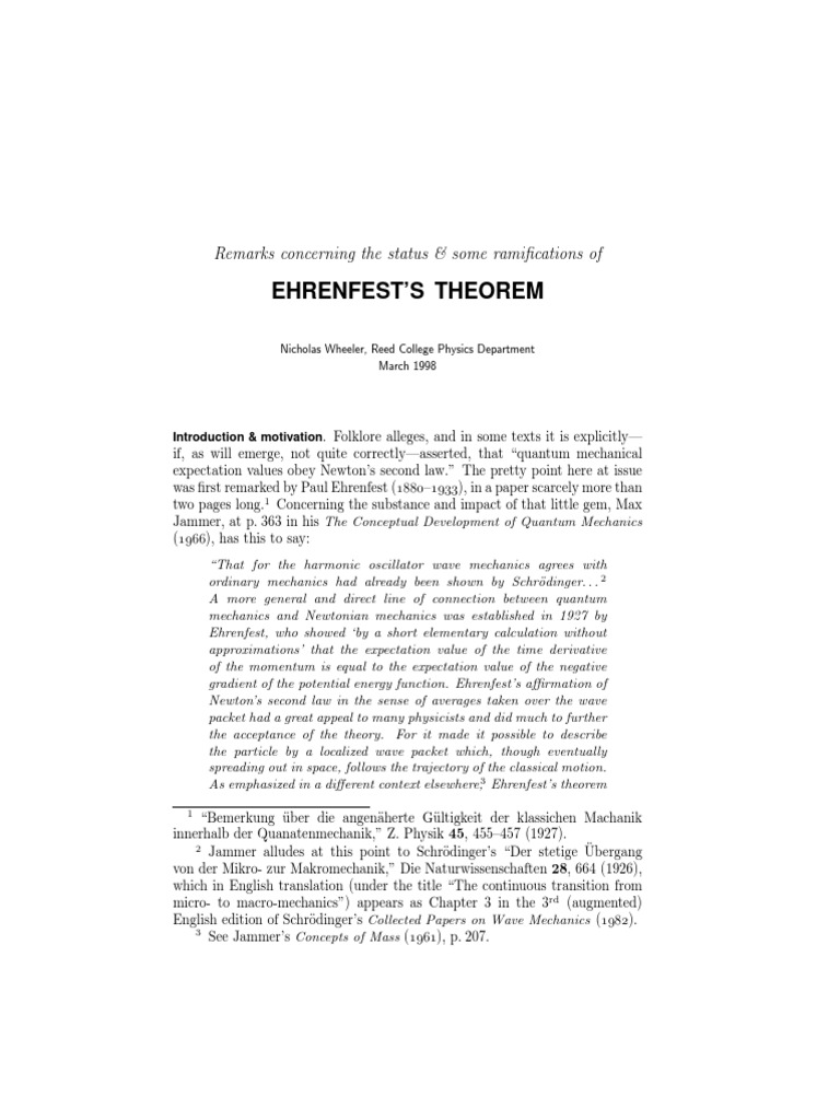 Ehrenfest's Theorem PDF | PDF | Schrödinger Equation | Quantum Mechanics