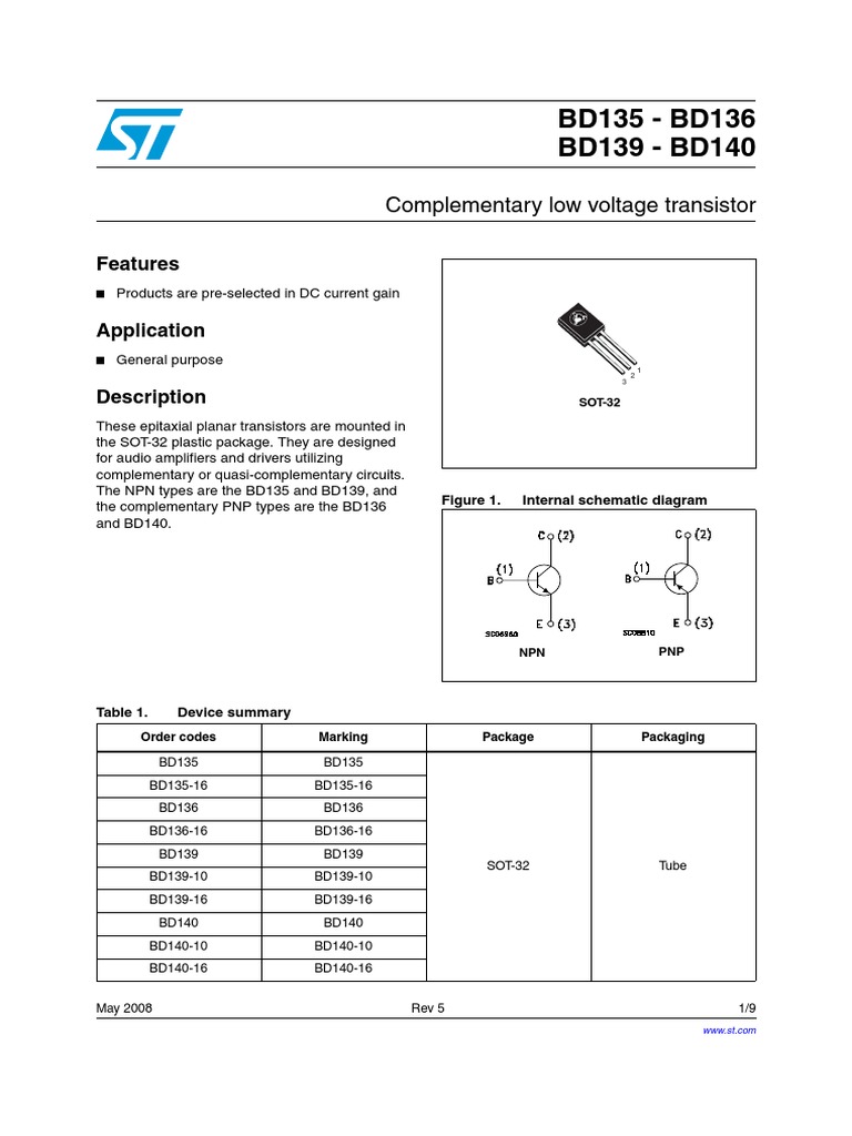 Datasheet bd135 | PDF | Bipolar Junction Transistor | Intellectual Property