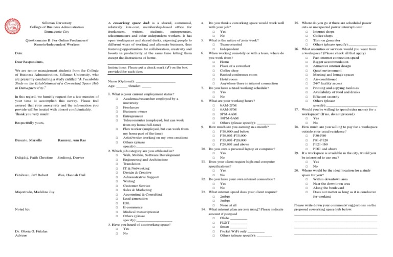 Feasib Survey Questionnaire | PDF | Telecommuting | Internet