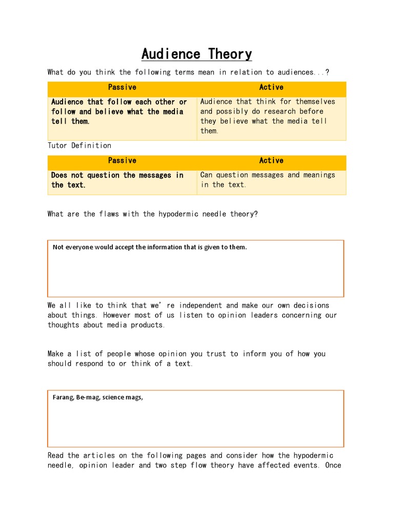 Audience Theory Handout 1 | PDF | Violence | Crime Thriller