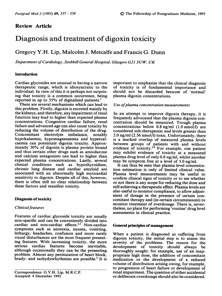 Diagnosis and Treatment of Digoxin Toxicity PDF | Download Free PDF ...