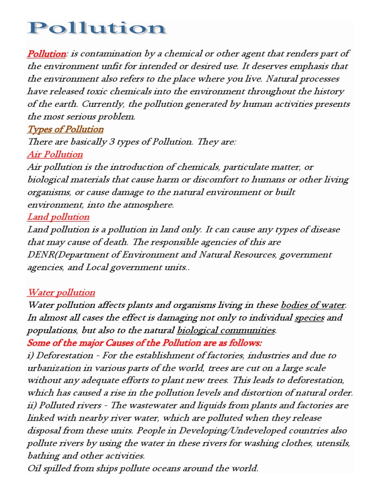 Types of Pollution | PDF | Air Pollution | Water Pollution