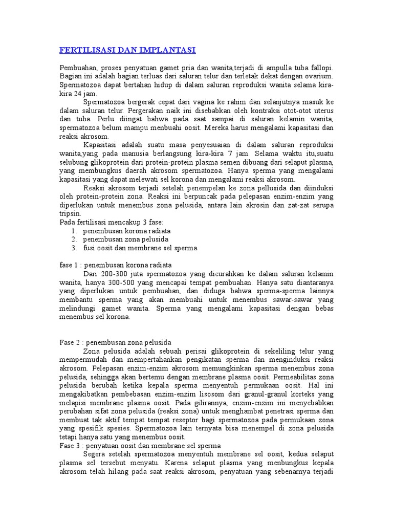 Fertilisasi Dan Implantasi | PDF | Kesehatan Holistik | Sains & Matematika