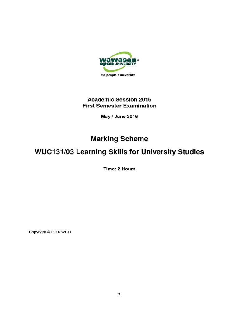 Marking Scheme For Jan 2016 Learning Skills Final | PDF | Motivation ...