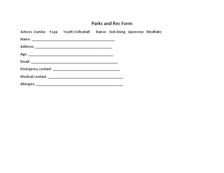 Parks & Rec Activity Signup Form | PDF | Career & Growth
