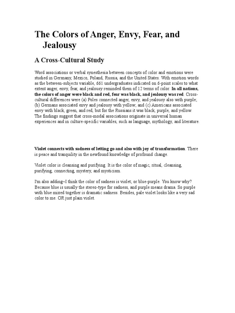 The Colors of Anger, Envy, Fear, and Jealousy: A Cross-Cultural Study | PDF