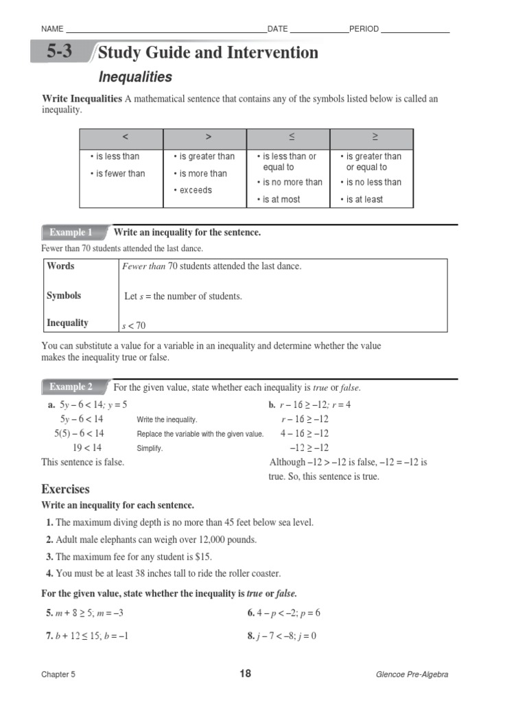 Inequalities Study Guide | PDF | Inequality (Mathematics ...