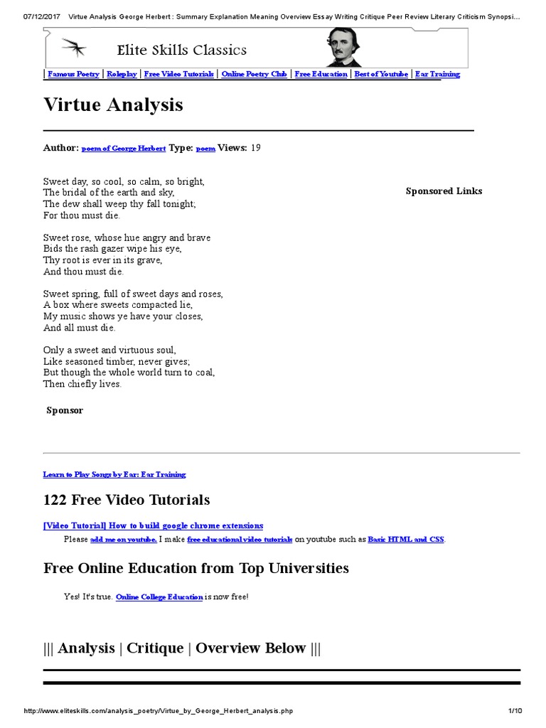 Virtue Analysis George Herbert - Summary Explanation Meaning Overview ...