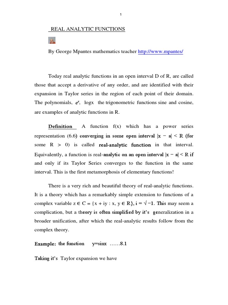 Real Analytic Functions PDF | PDF | Series (Mathematics) | Analytic ...