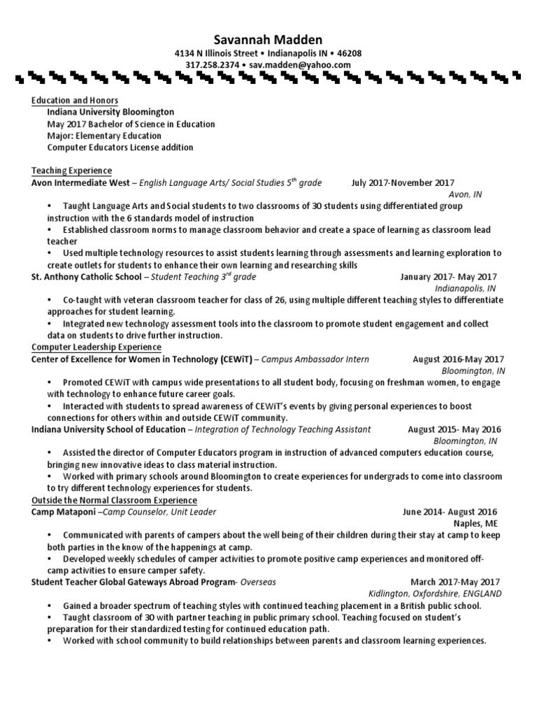 Resume 2017 | PDF | Indiana University Bloomington | Teachers