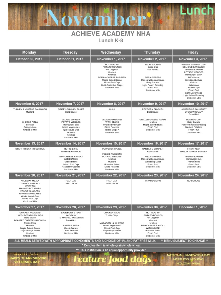 November Lunch Menu 2017 | PDF | Hamburgers | French Fries