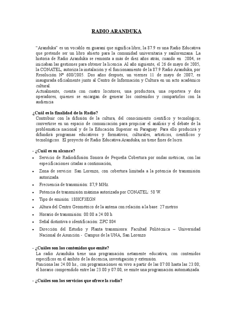 Radio Aranduka | PDF | Radio | Universidad
