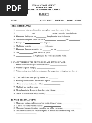 Climate Zones Worksheet Middle School