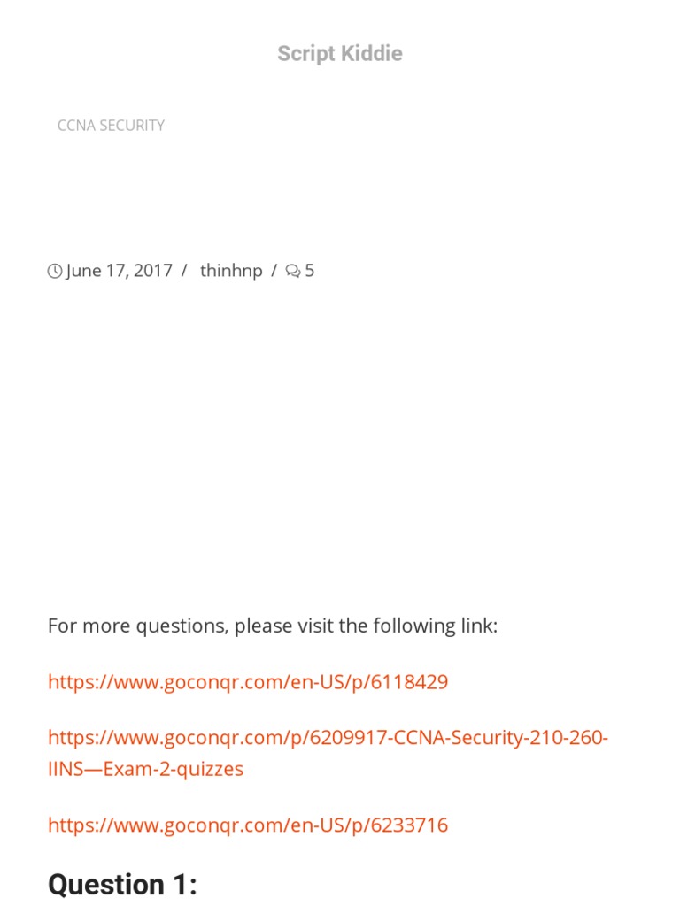 CCNA Security 210-260 Dump + Explanation (Updating ) - Script Kiddie | PDF | Firewall (Computing ...
