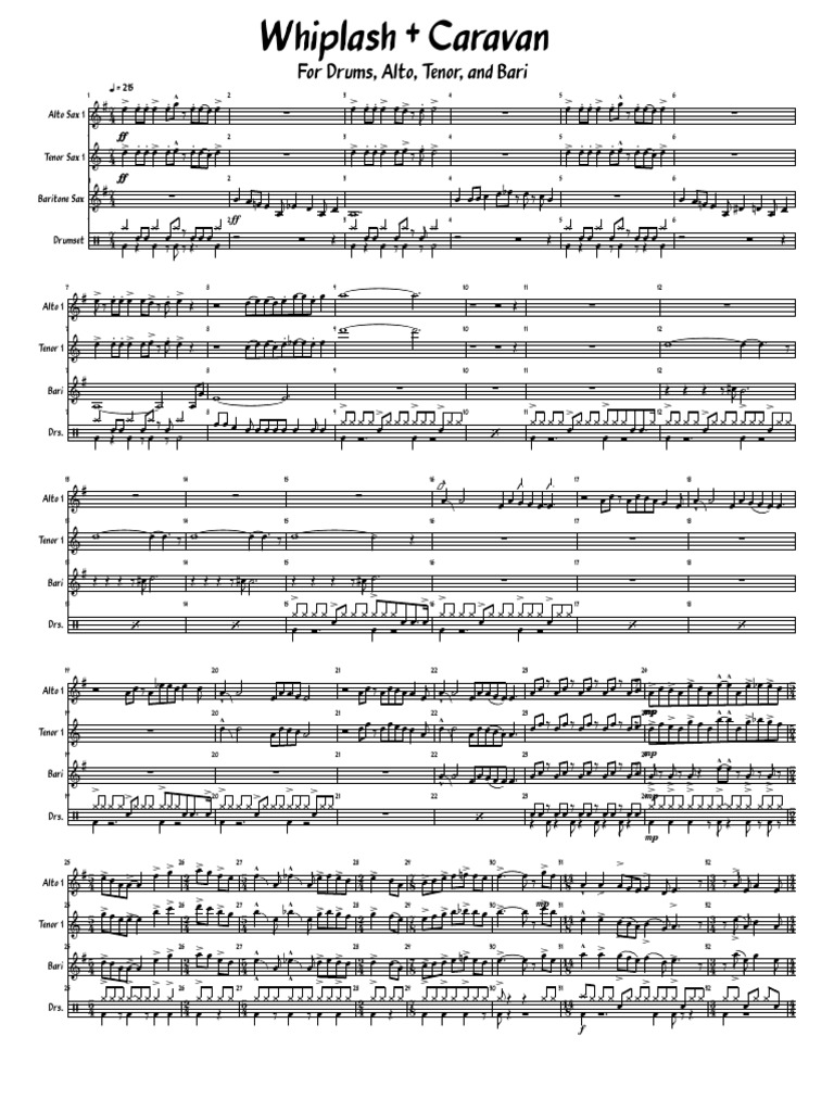 Caravan Whiplash Sheet Music PDF | PDF | Saxophone | European Musical ...