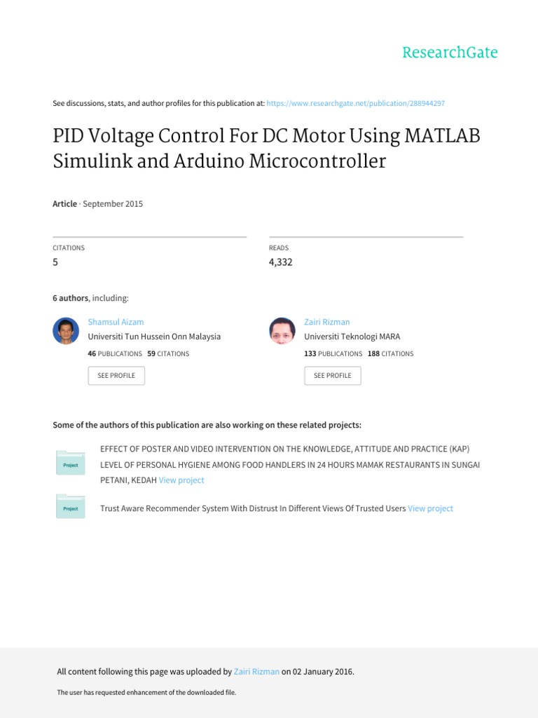 Pid Voltage Control For Dc Motor Using Matlab Simulink And Arduino