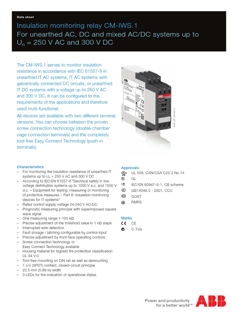 0900766b812cdbee ABB Insulation Monitor Relay | PDF | Relay | Switch
