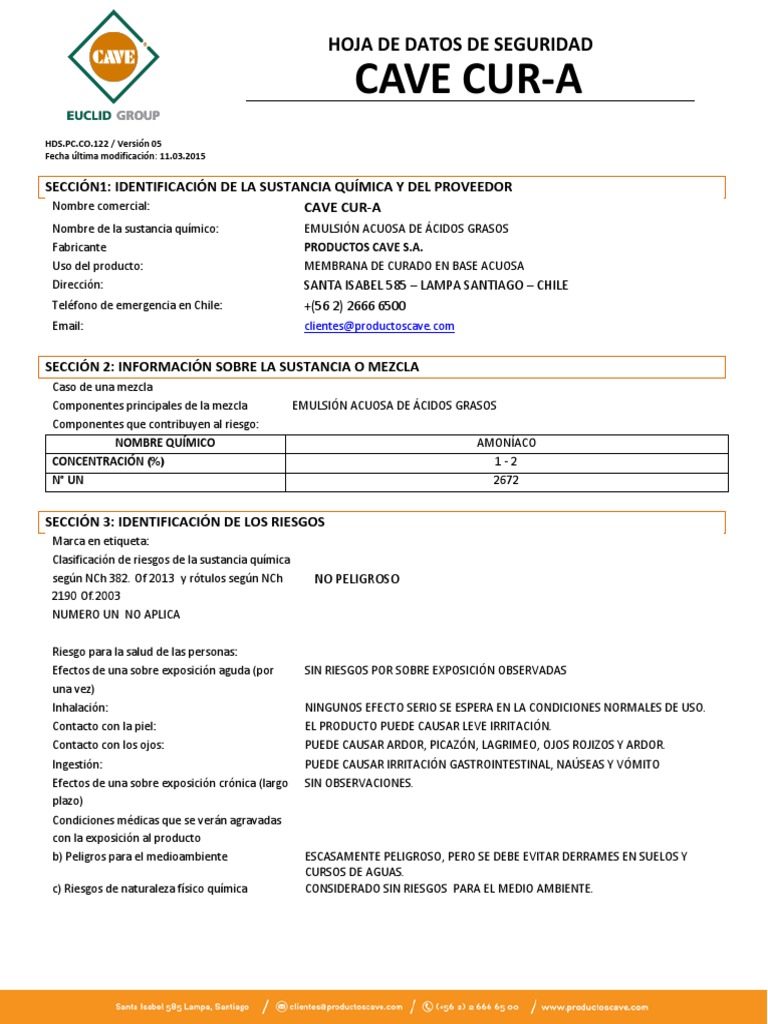 Hoja de Seguridad CAVE CUR-A | PDF | Carbón | Agua