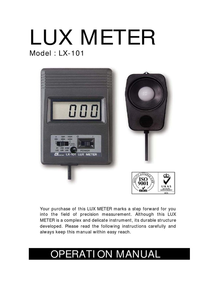 Lux Meter: Operation Manual | PDF | Sensor | Accuracy And Precision
