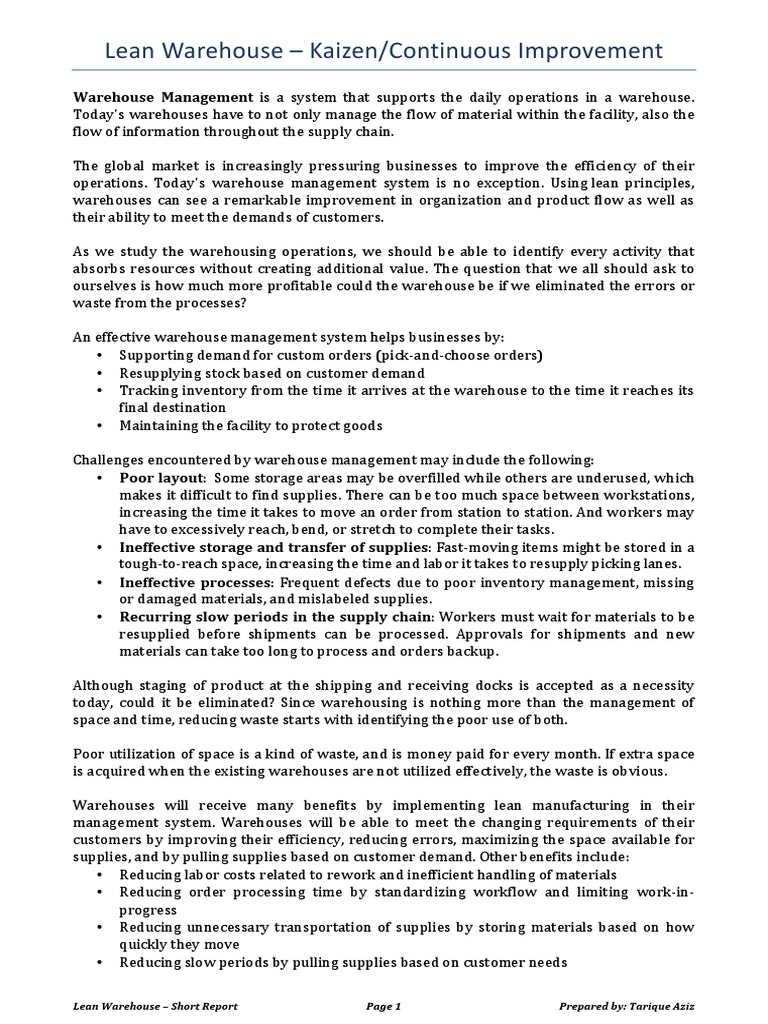 Lean Warehouse - Short Report | Download Free PDF | Warehouse | Lean ...