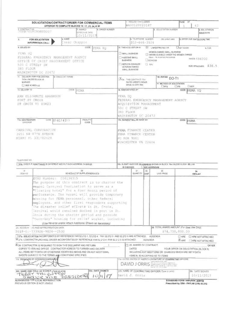 Carnival - FEMA Contract