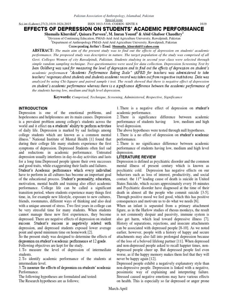 Depression's Impact on Student Performance | PDF | Statistical ...