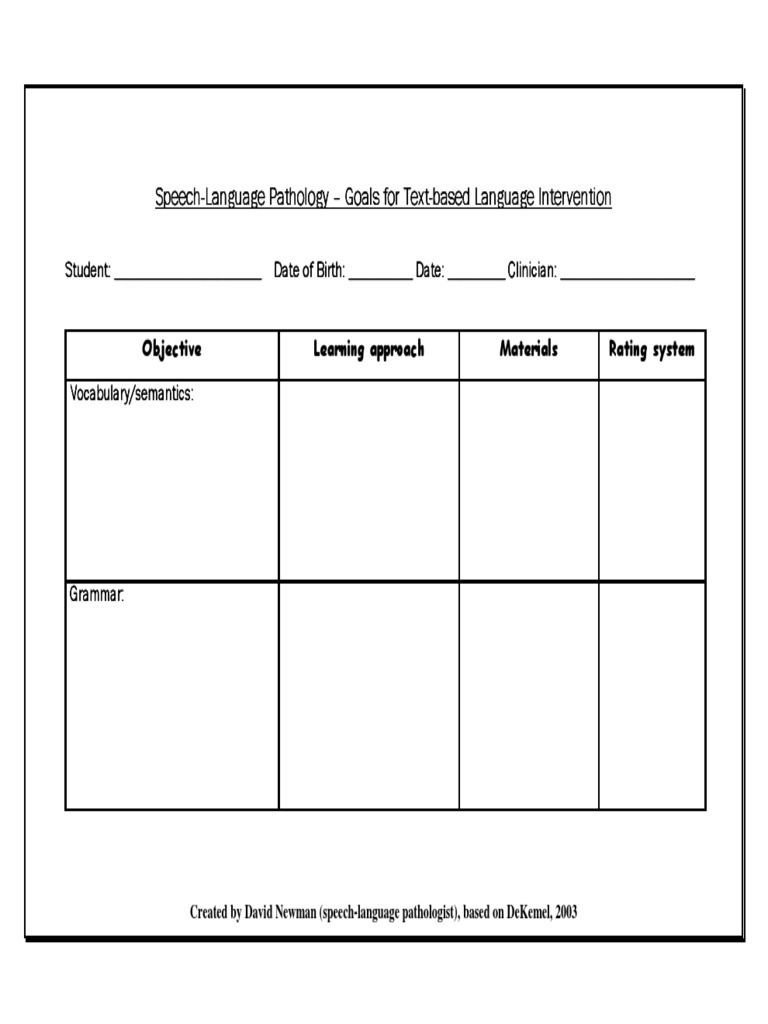 Language Therapy Goals Worksheet | PDF | Speech Language Pathology | Speech