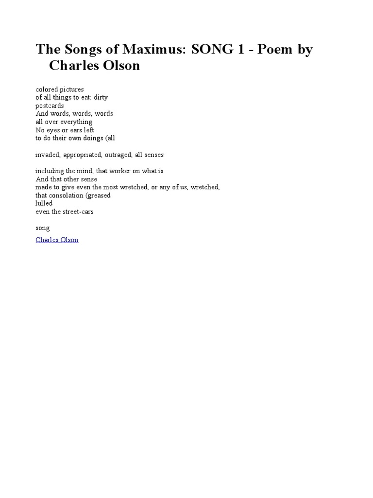 The Songs of Maximus SONG 1 Poem by Charles Olson | PDF