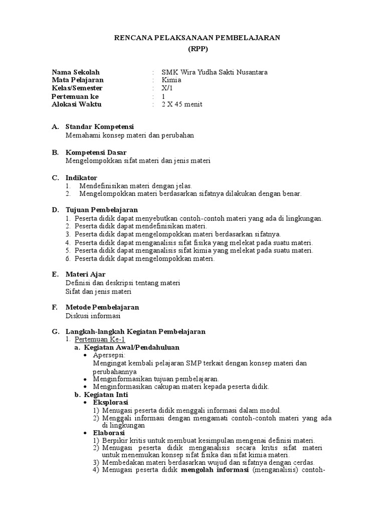 RPP Kimia KTSP Kelasx | PDF | Teknologi & Rekayasa