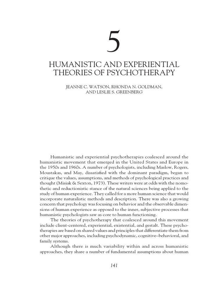 Humanistic and Experiential Theories of Psychotherapy PDF | PDF ...