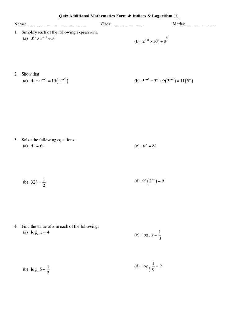 Quiz Additional Mathematics Form 4 | PDF