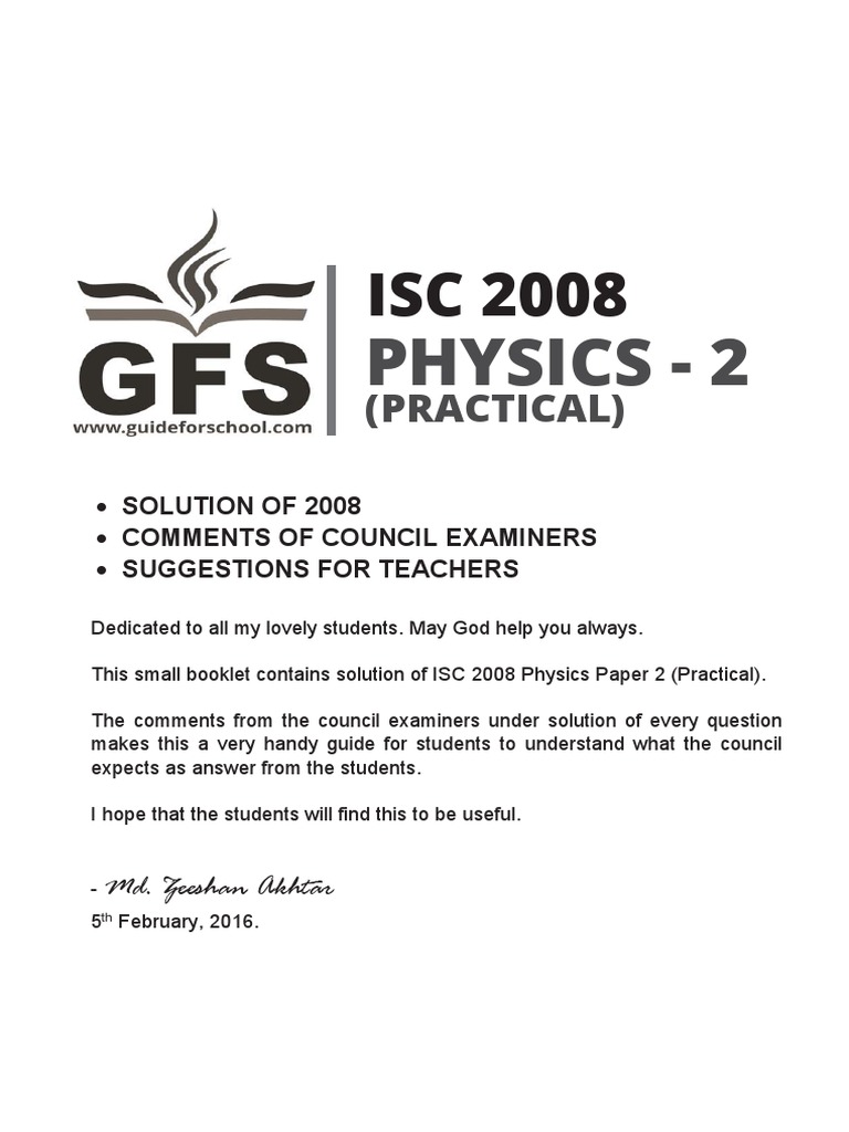 ISC Physics Practical Paper 2 2008 Solved Paper | PDF