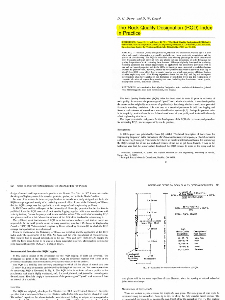 Deere and Deere 1988 - The Rock Quality Designation (RQD) in Practice ...