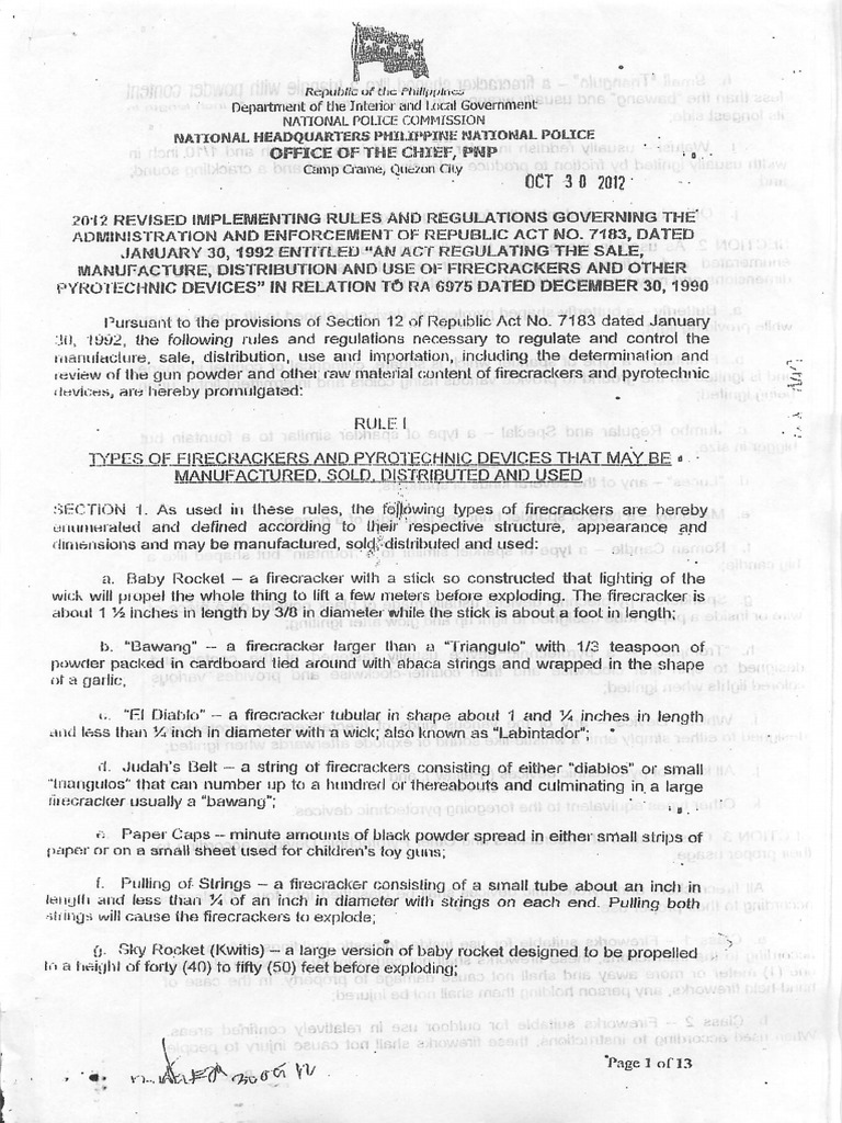 2012 Revised IRR of RA 7183 | PDF